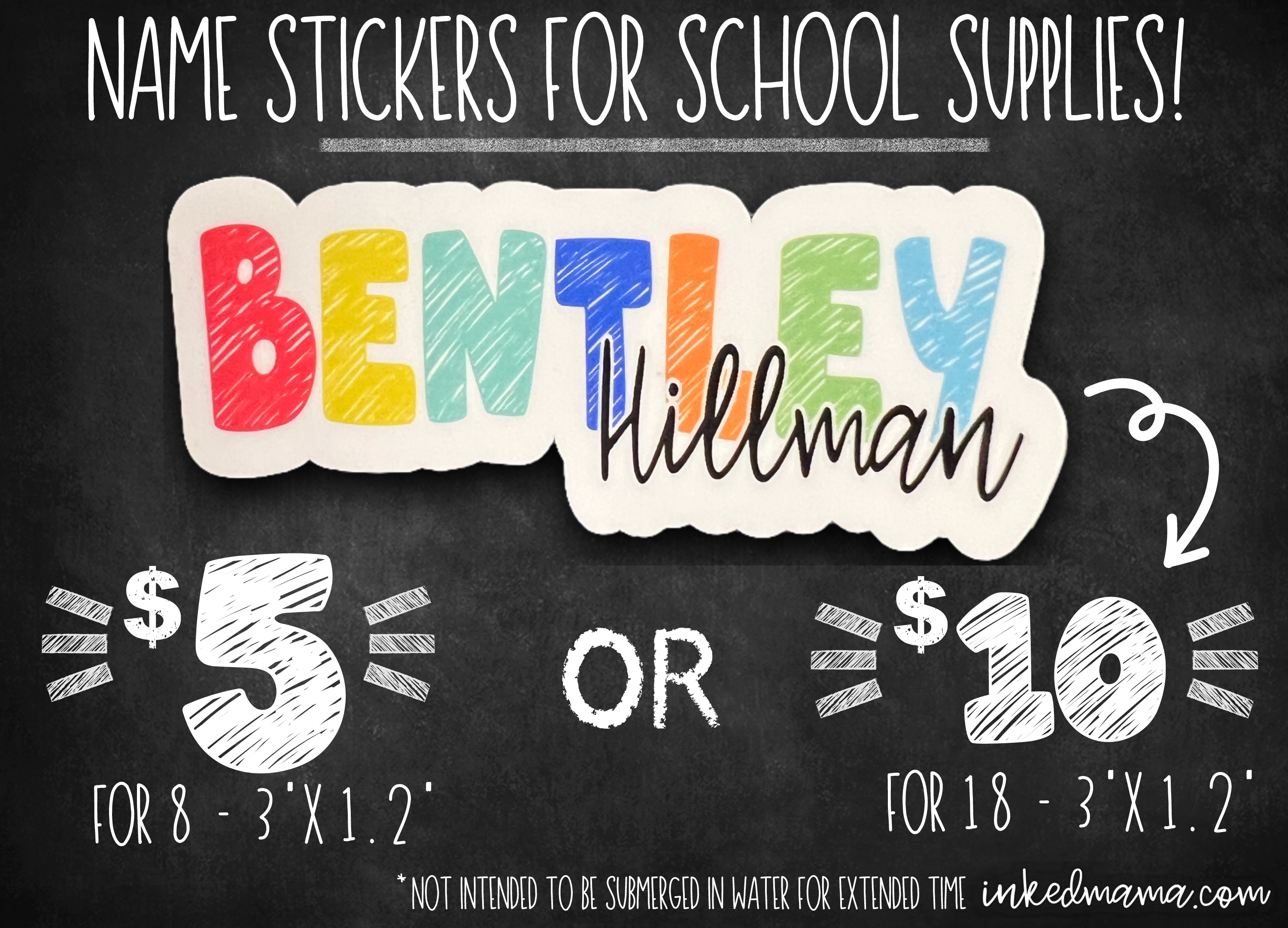 Chalk Lettering First And Last Name Stickers For School Supplies 3 x Chalk Lettering First And Last Name Stickers For School Supplies 3 x